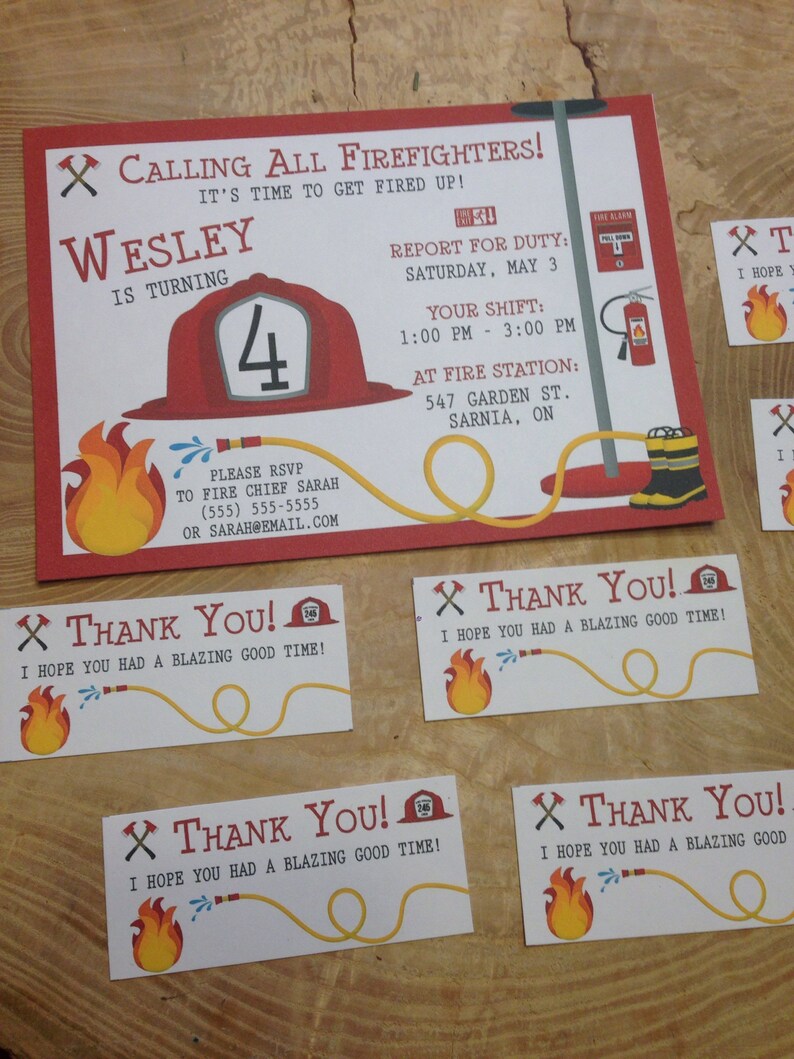 Firefighter Birthday Party Invitation and Thank You Card Set - Etsy