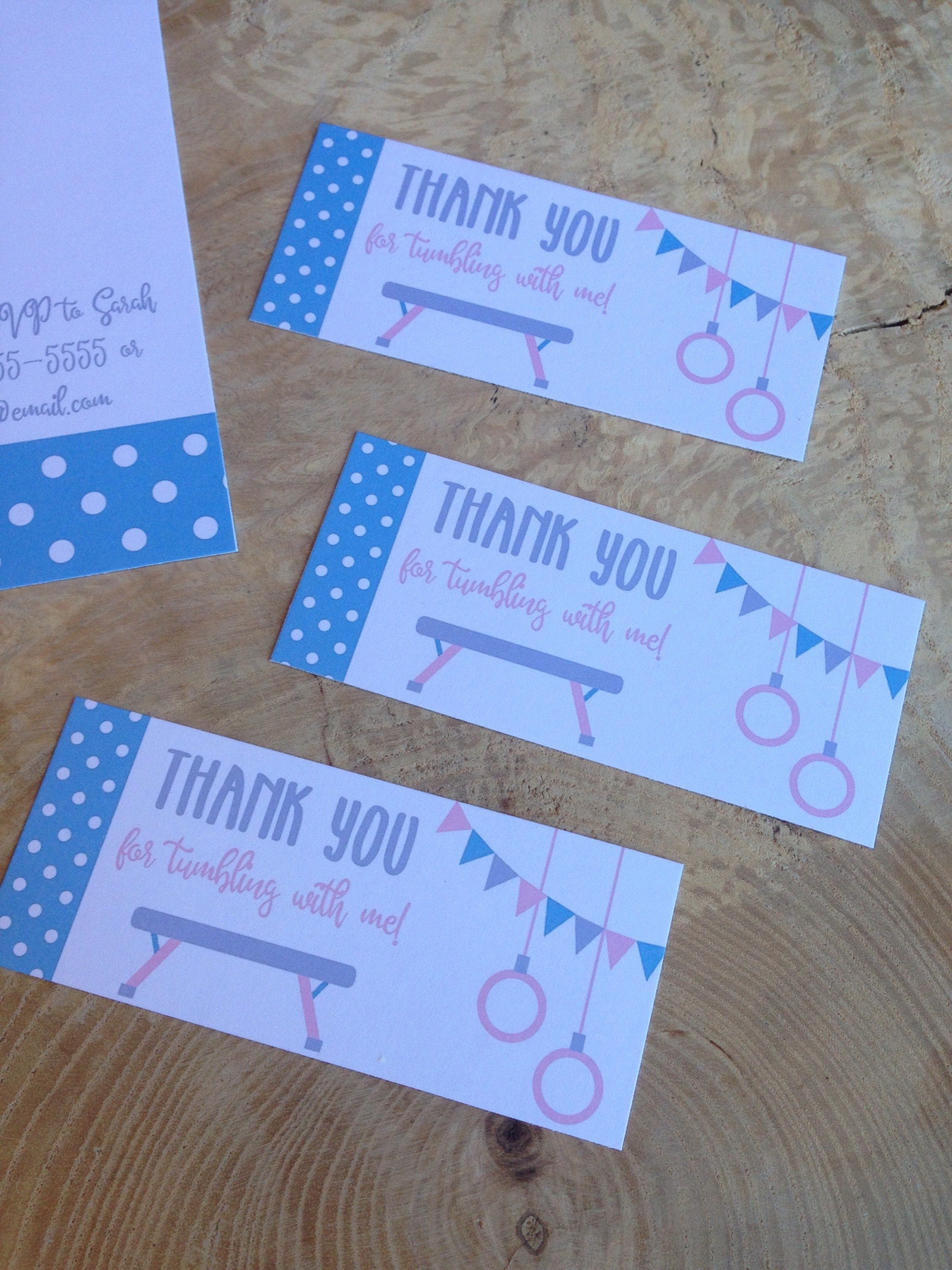 Gymnastics tumbling party invitation and thank you card favor | Etsy