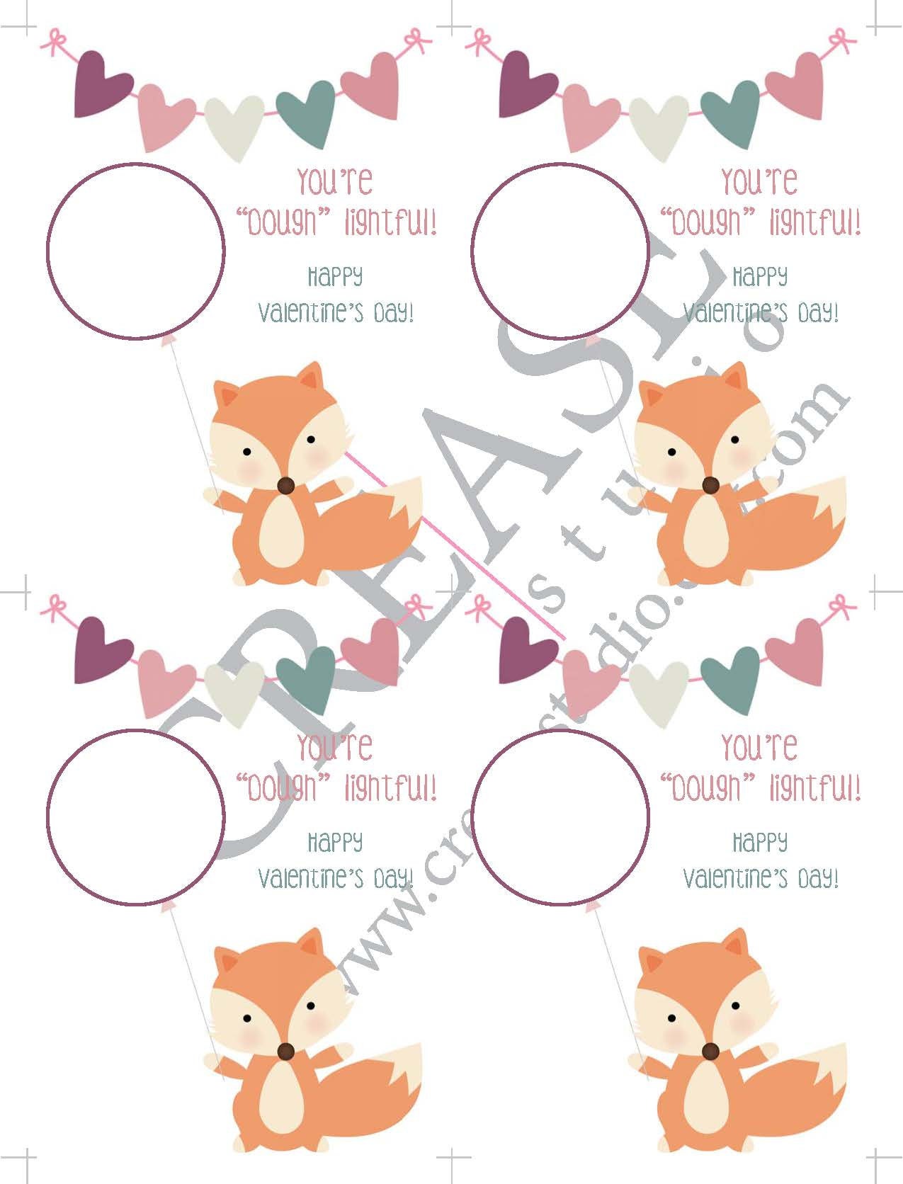 Valentine's Fox Play Doh Gift Card Printable, You're Dough Lightful ...