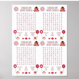 Canada Day Themed Word Search Printable Game,kids,instant Download ...