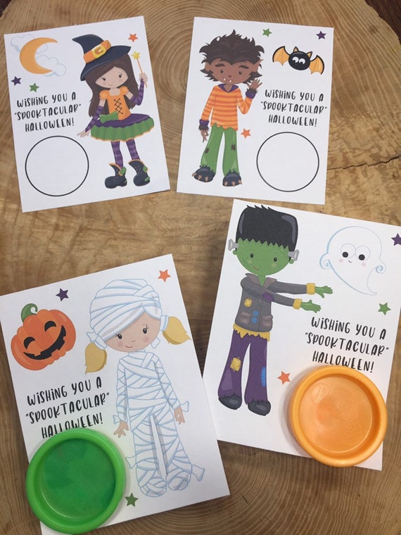 Halloween play doh gift card printable mummy Frankenstein | Etsy