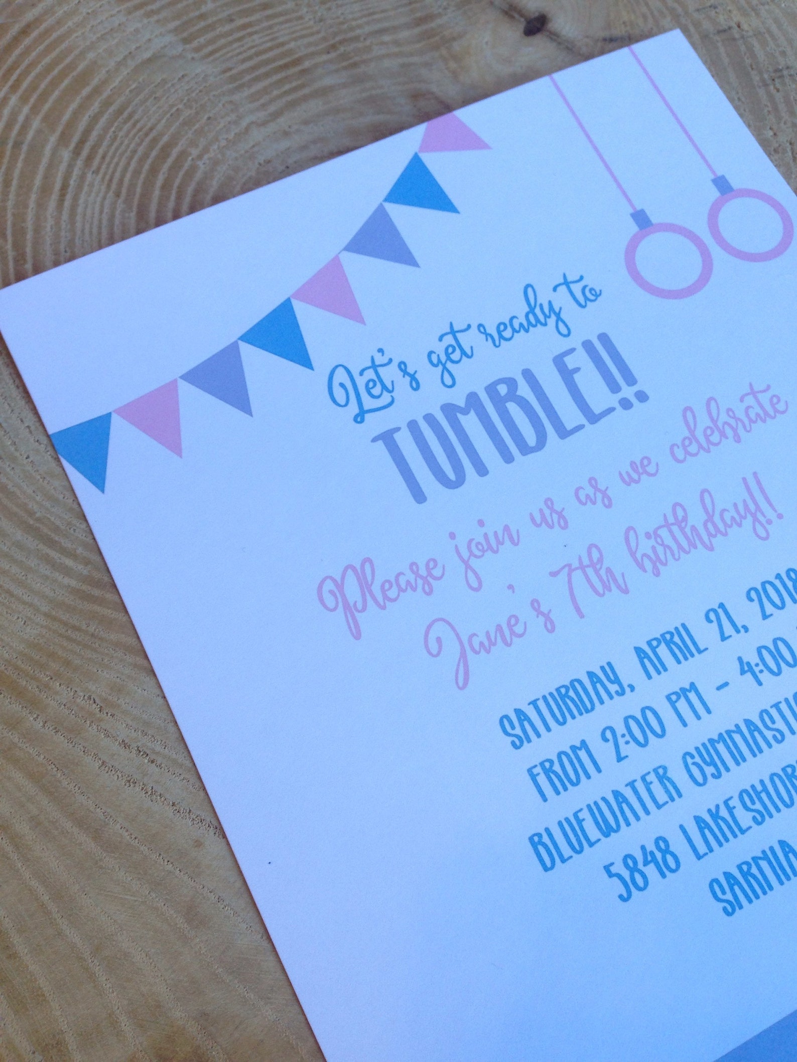 Gymnastics tumbling party invitation and thank you card favor | Etsy