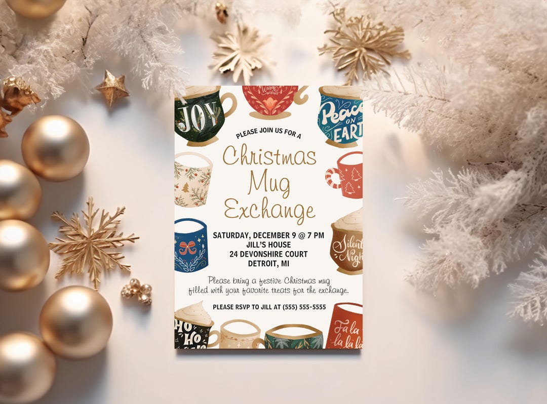 Mug Exchange Christmas Party Invitation, Holiday Party, 5x7 Printable ...