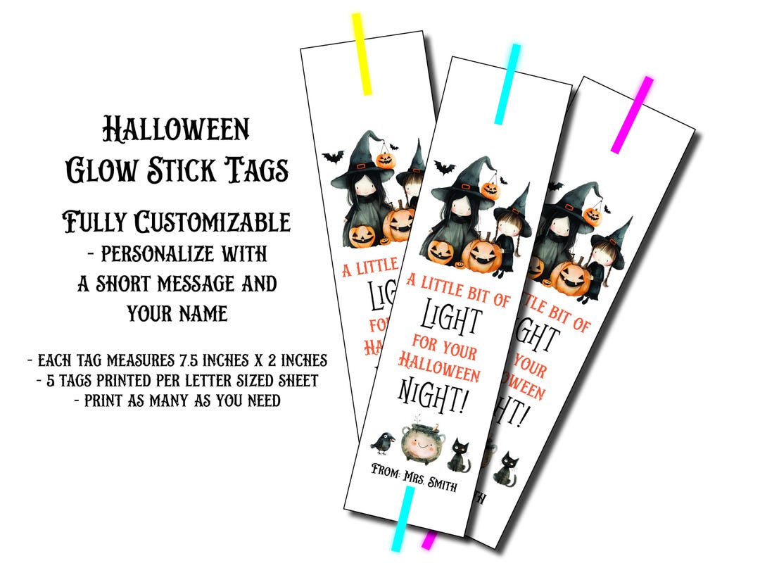 Halloween Glow Stick Tags, Printable, Digital File, Download ...