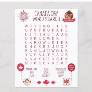 Canada Day Themed Word Search Printable Game,kids,instant Download ...