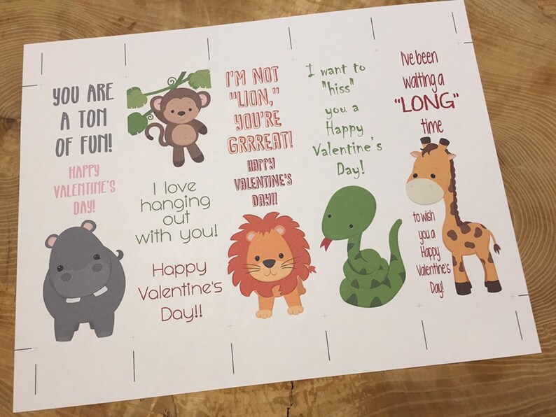 Jungle Animals Valentine's Day Bookmarks, Printable, Digital File ...