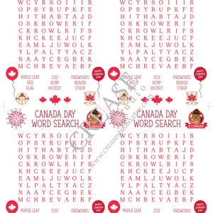 Canada Day Themed Word Search Printable Game,kids,instant Download ...
