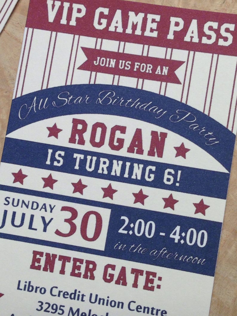 Baseball Ticket Birthday Invitation: Vintage VIP Game Pass (printable ...
