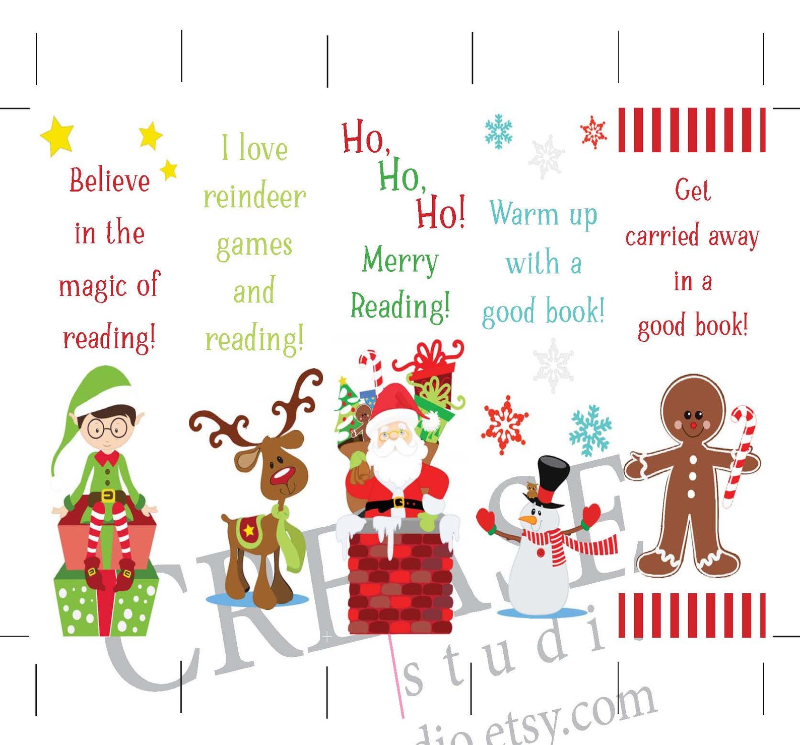 Christmas Bookmarks Elf Santa Reindeer Gingerbread Man - Etsy