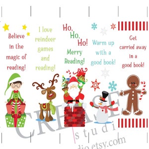 Christmas Bookmarks, Elf, Santa, Reindeer, Gingerbread Man, Snowman ...