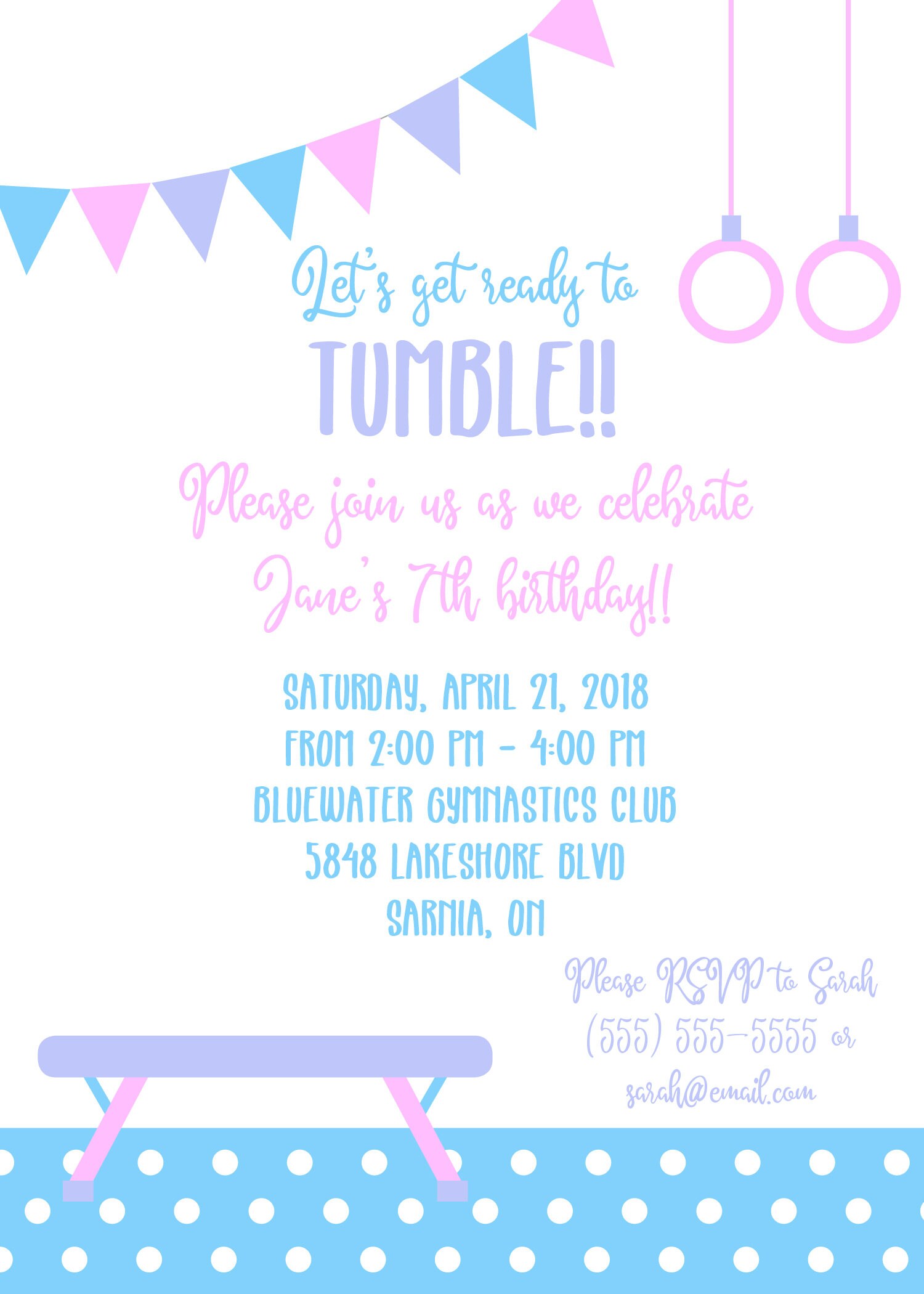 Gymnastics tumbling party invitation and thank you card favor | Etsy