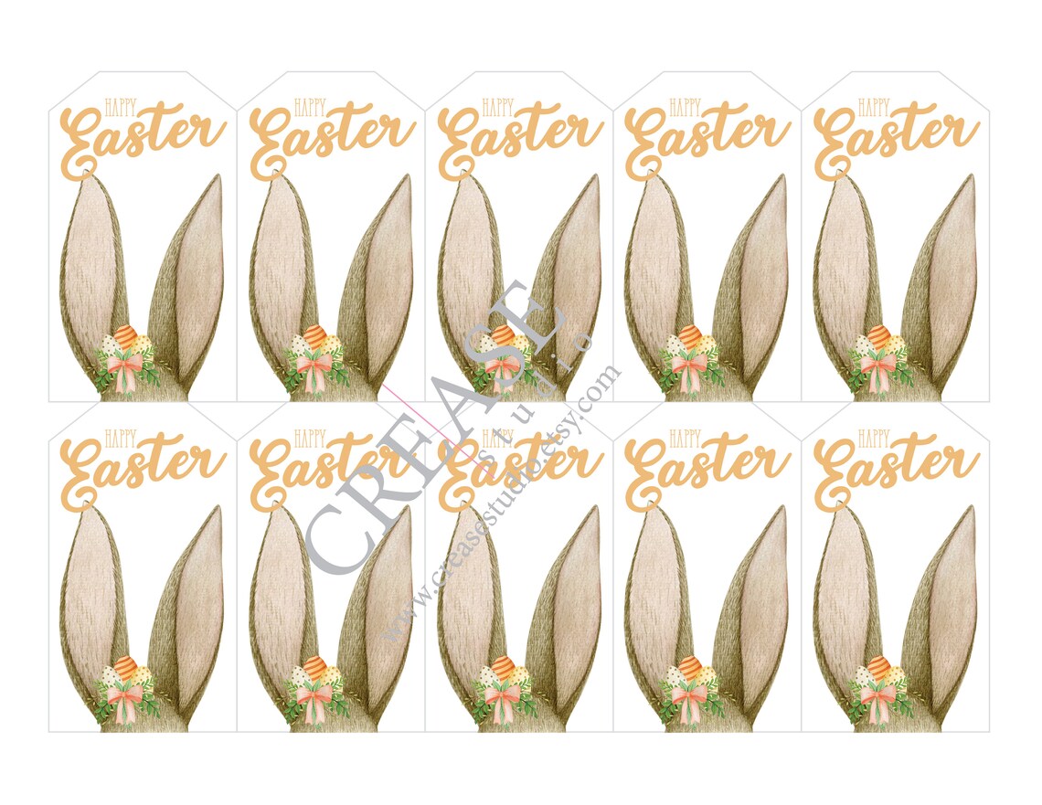 Bunny Ears, Happy Easter Gift Tags, Spring, Printable, Instant Download ...