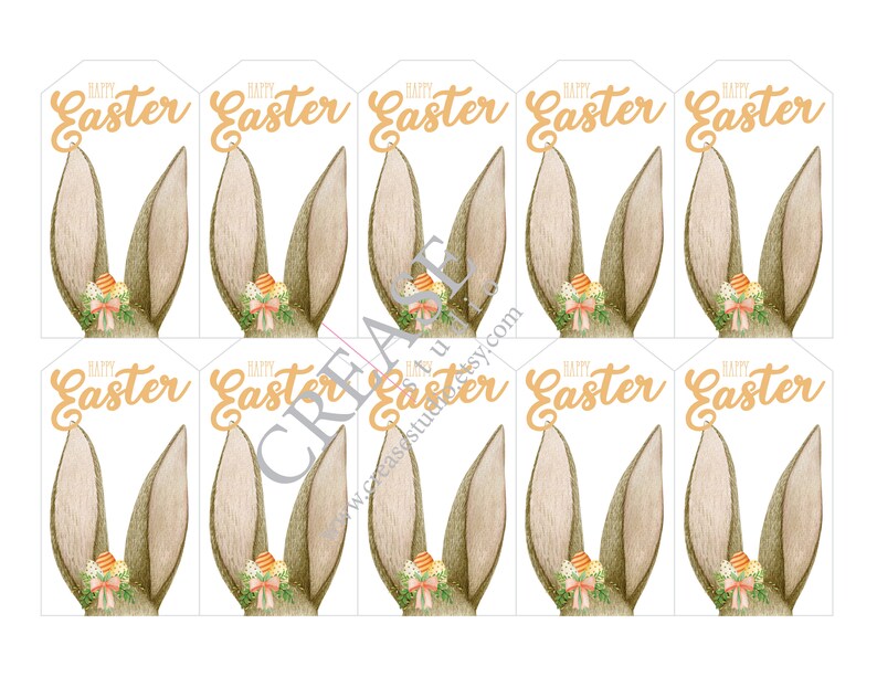 Bunny Ears, Happy Easter Gift Tags, Spring, Printable, Instant Download ...