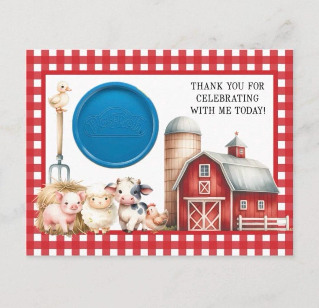 Barnyard Farm Themed Birthday Party Play Doh Favor Gift Card Printable ...