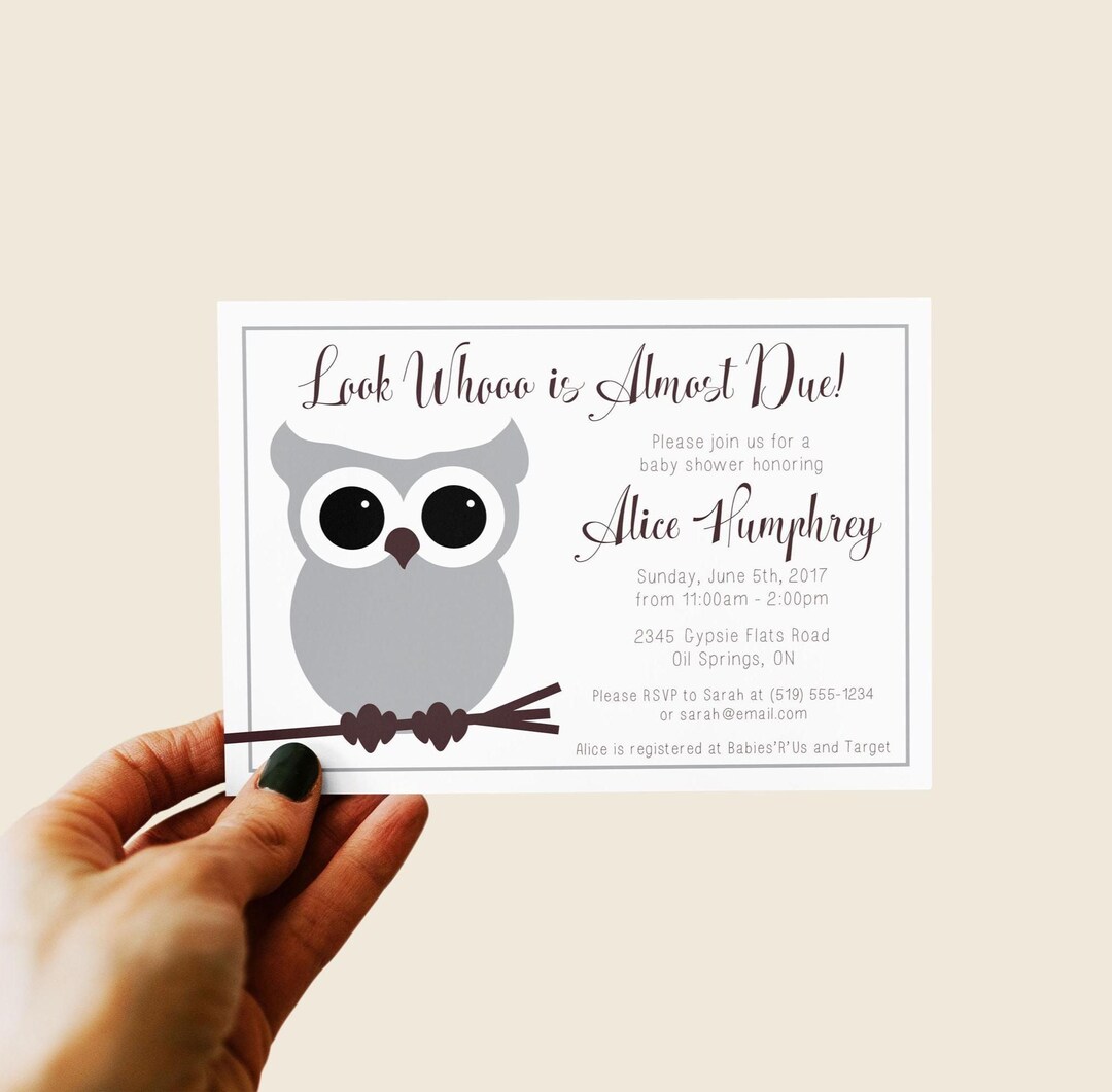 Look Whooo is Almost Due! Gray Owl Baby Shower, Sprinkle Invitation and ...