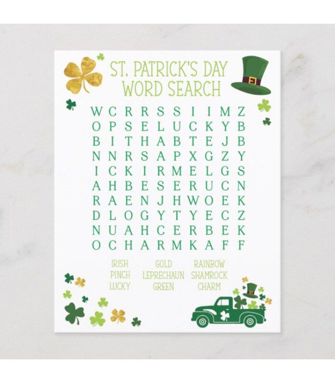 St. Patrick's Day Themed Word Search Printable Game, Kids,instant ...