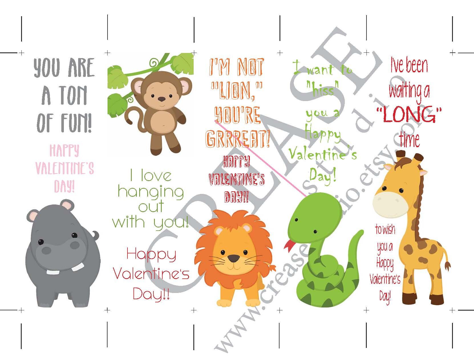 Jungle Animals Valentine's Day Bookmarks, Printable, Digital File ...