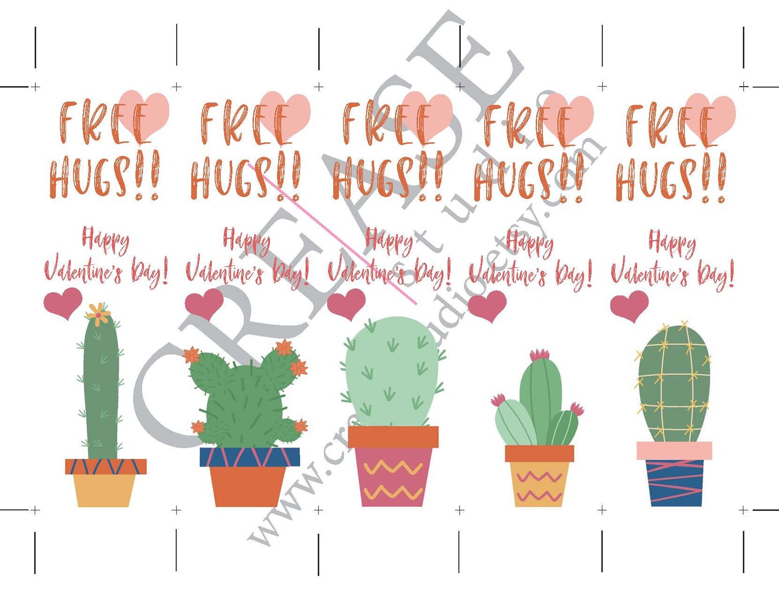 Free Hugs Cactus Valentine's Day Bookmarks Printable - Etsy