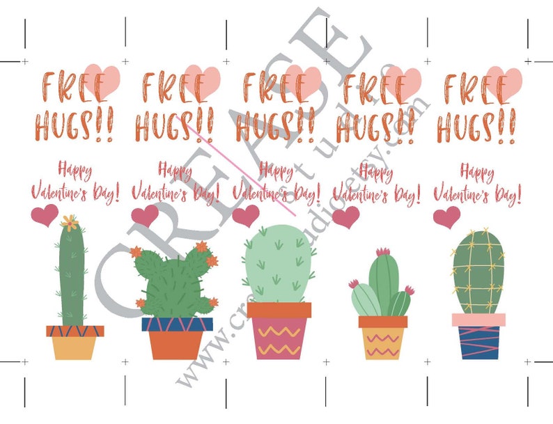 Free Hugs! Cactus Valentine's Day Bookmarks, Printable, Digital File ...