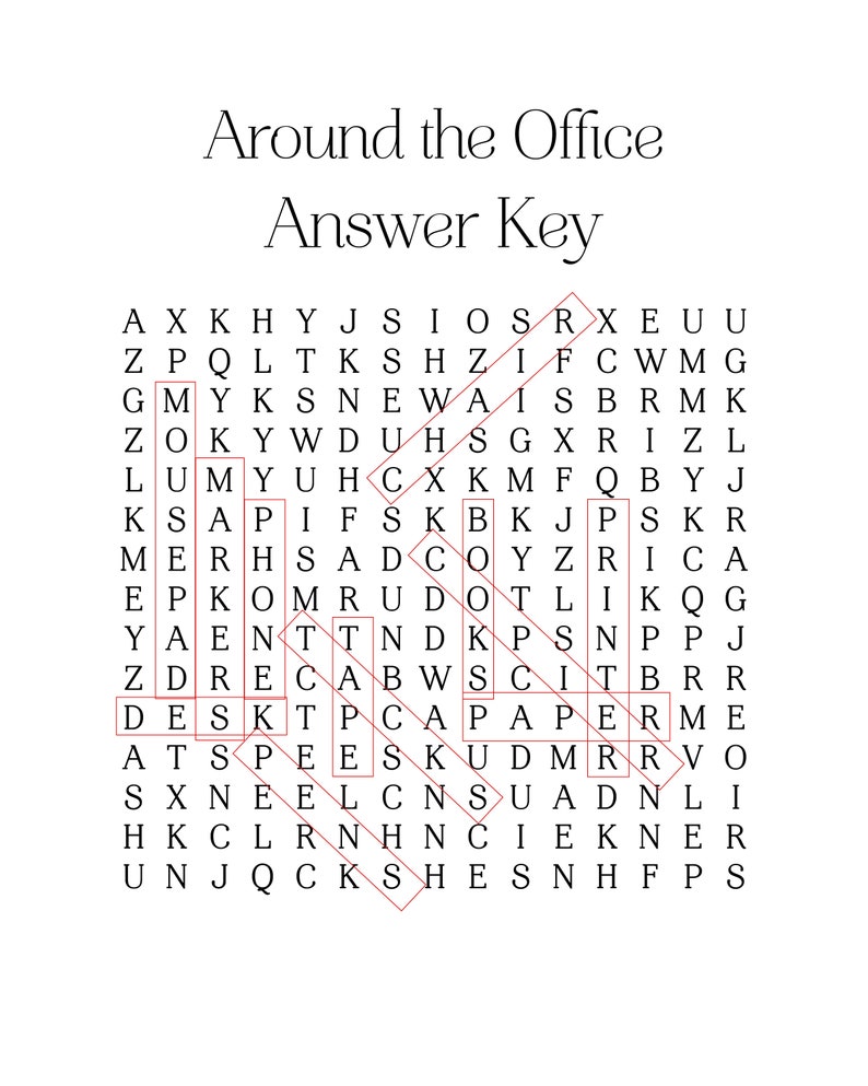 Around the Office Word Search 8x10 Printable - Etsy