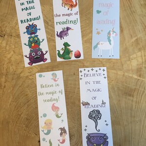 Believe in the Magic of Reading, Printable Bookmarks, Unicorn, Monsters ...