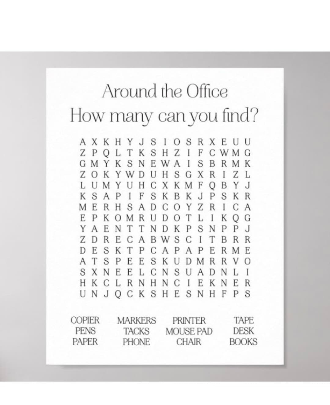 Around the Office Word Search 8"x10" Printable, Office, Waiting Room ...