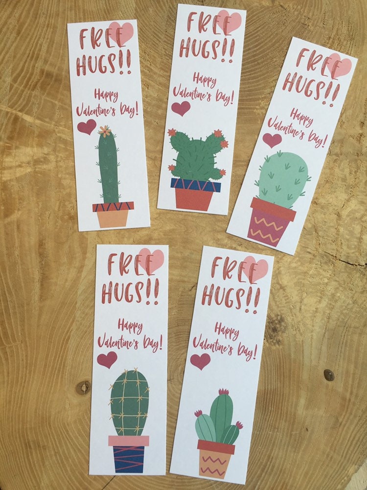 Free Hugs! Cactus Valentine's Day Bookmarks, Printable, Digital File ...