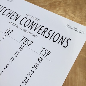 Kitchen Conversion Chart, Printable, 8"x10" Kitchen Wall Decor, Black ...