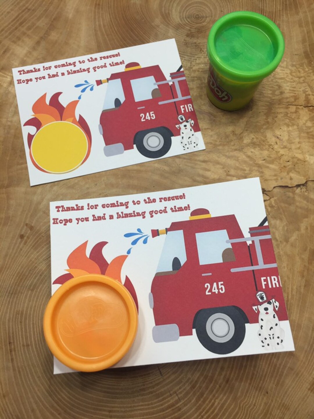 Firefighter Play Doh Birthday Party Favor Card Printable, Birthday ...
