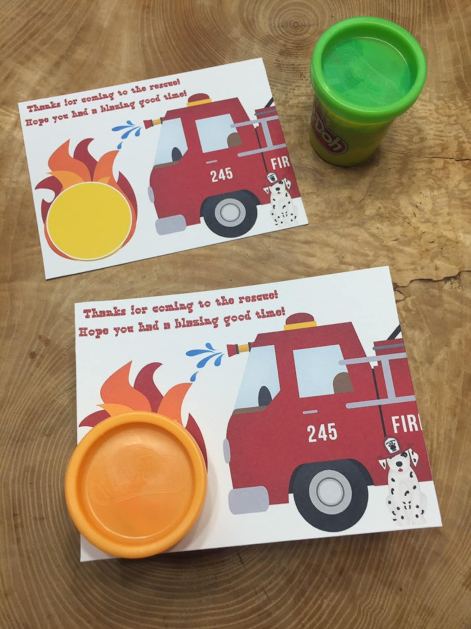 Firefighter Play Doh Birthday Party Favor Card Printable, Birthday ...