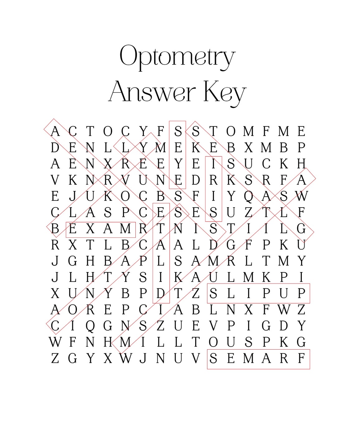 At the Optometrist's Office Word Search 8"x10" Printable, Waiting Room ...