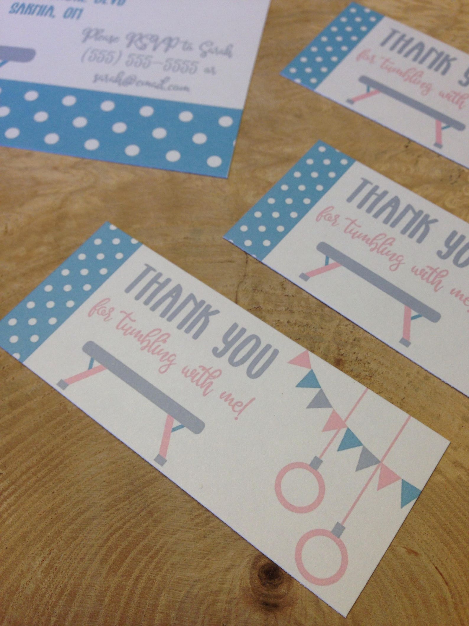 Gymnastics tumbling party invitation and thank you card favor | Etsy