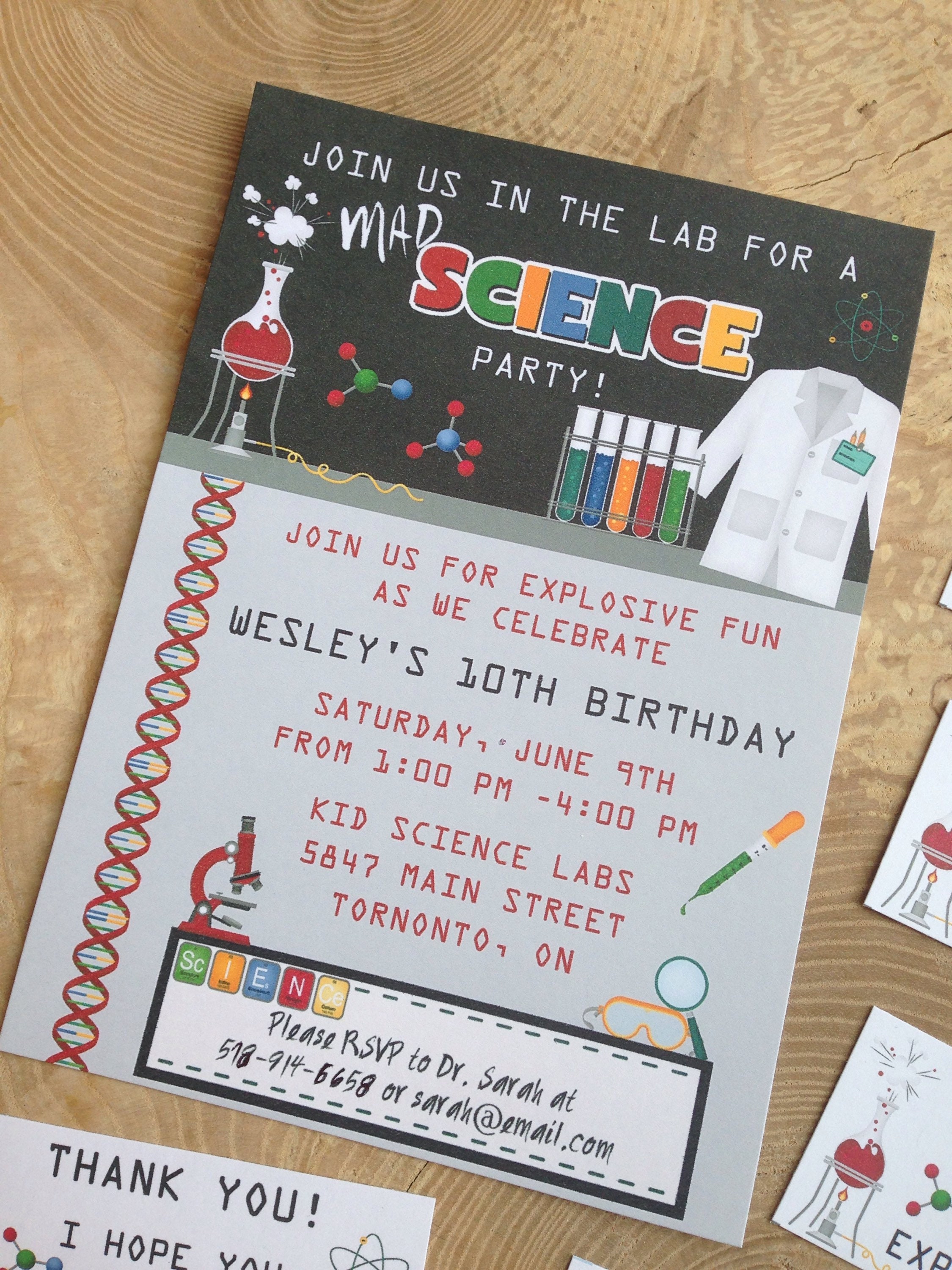 Mad Science Birthday Party Invitation and Thank You Card Favor | Etsy