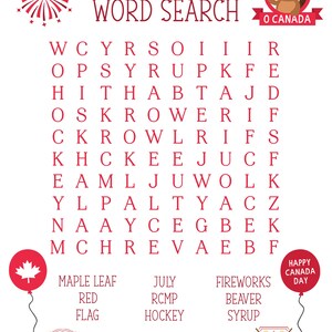 Canada Day Themed Word Search Printable Game,kids,instant Download ...