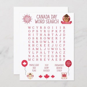 Canada Day Themed Word Search Printable Game,kids,instant Download ...