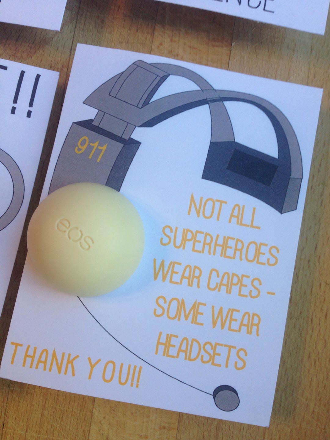 Gray and Yellow 911 Dispatcher Appreciation Cards for EOS Lip Balm Gift ...