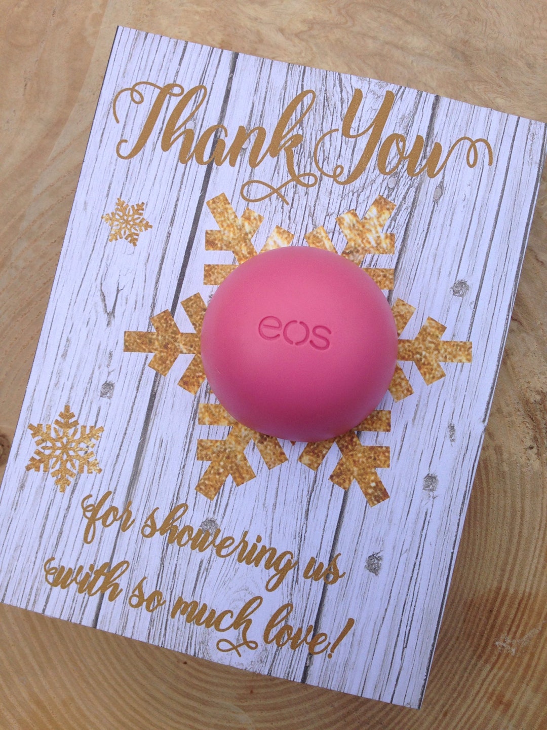 Gold and White Winter Snowflake EOS Lip Balm Favor Card for Baby Shower ...