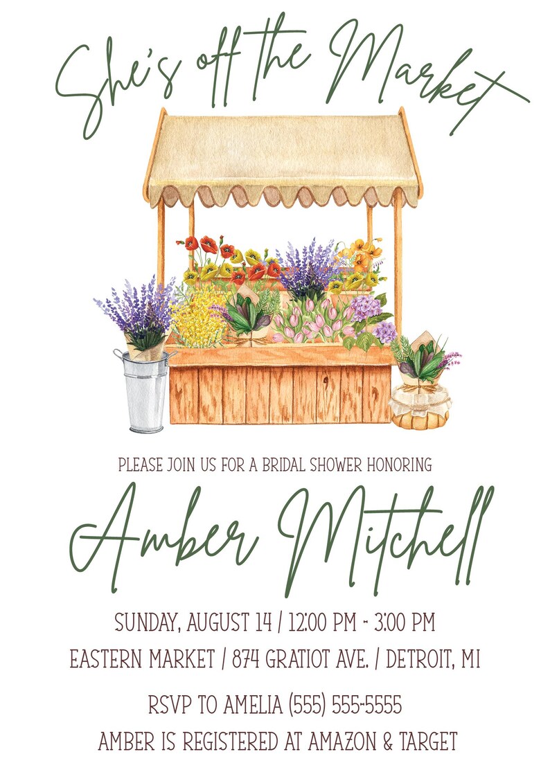 She's off the Market! Floral Farmer's Market Bridal Shower Invitation ...
