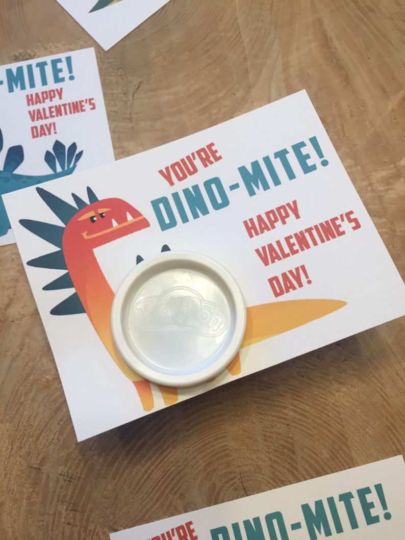 You're Dino-mite! Dinosaur Play Doh Favor Card Printable, Valentine's ...