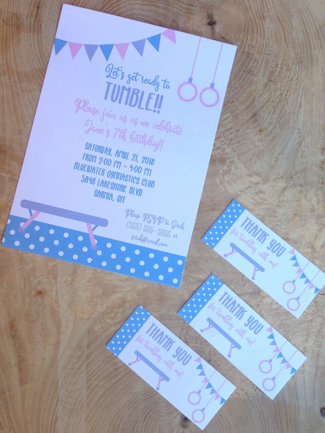 Gymnastics, Tumbling Party Invitation and Thank You Card Favor Set, Let ...