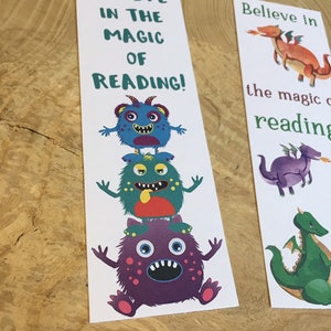 Believe in the Magic of Reading, Printable Bookmarks, Unicorn, Monsters ...