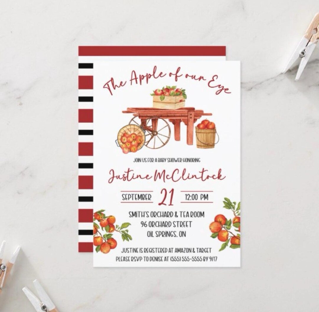 The Apple of Our Eye! Apple Themed Baby Shower Invitation, 5"x7 ...