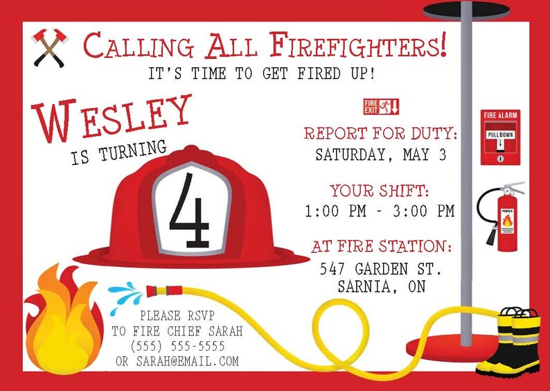 Firefighter Birthday Party Invitation and Thank You Card Set - Etsy