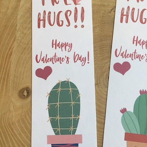 Free Hugs! Cactus Valentine's Day Bookmarks, Printable, Digital File ...