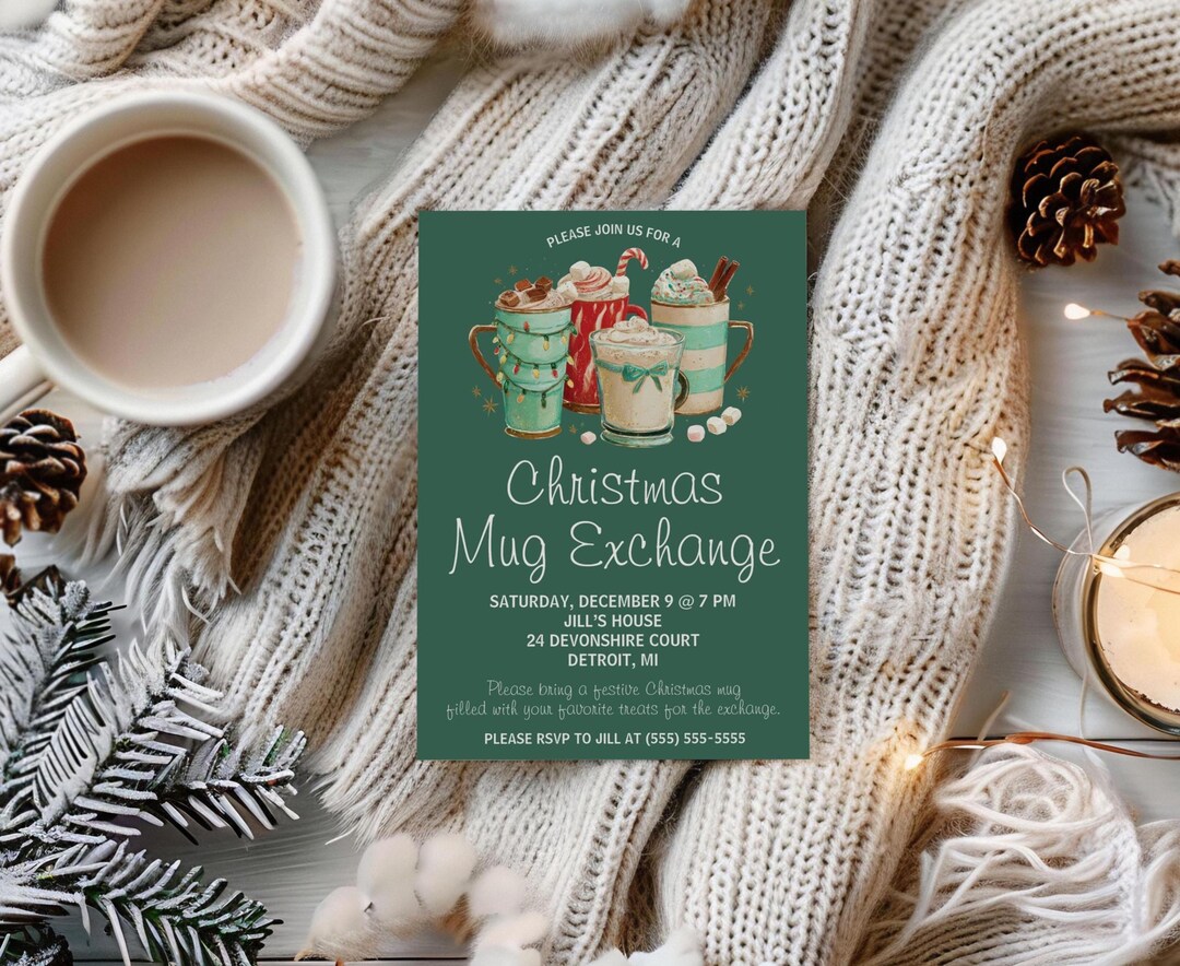 Mug Exchange Christmas Party Invitation, Holiday Party, 5x7 Printable ...