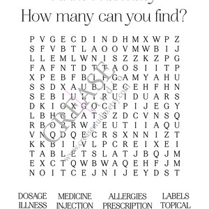 At the Pharmacy Word Search 8"x10" Printable, Waiting Room, Wall Decor ...