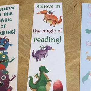 Believe in the Magic of Reading, Printable Bookmarks, Unicorn, Monsters ...