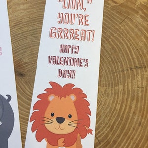 Jungle Animals Valentine's Day Bookmarks, Printable, Digital File ...