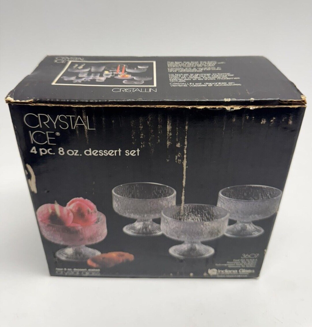 VINTAGE NOS 4 Indiana Glass Crystal Ice 8oz Textured Tree Dessert Bowls ...