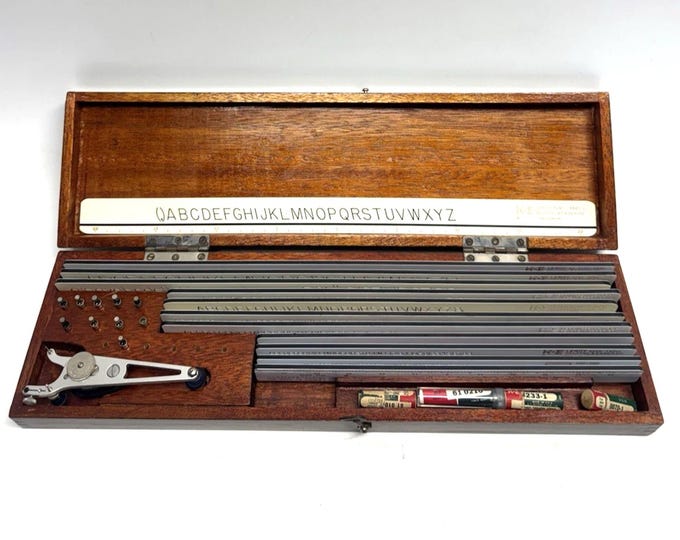 Vintage K&E Leroy Lettering Set Keuffel and Esser Drafting Kit Oak Wood ...